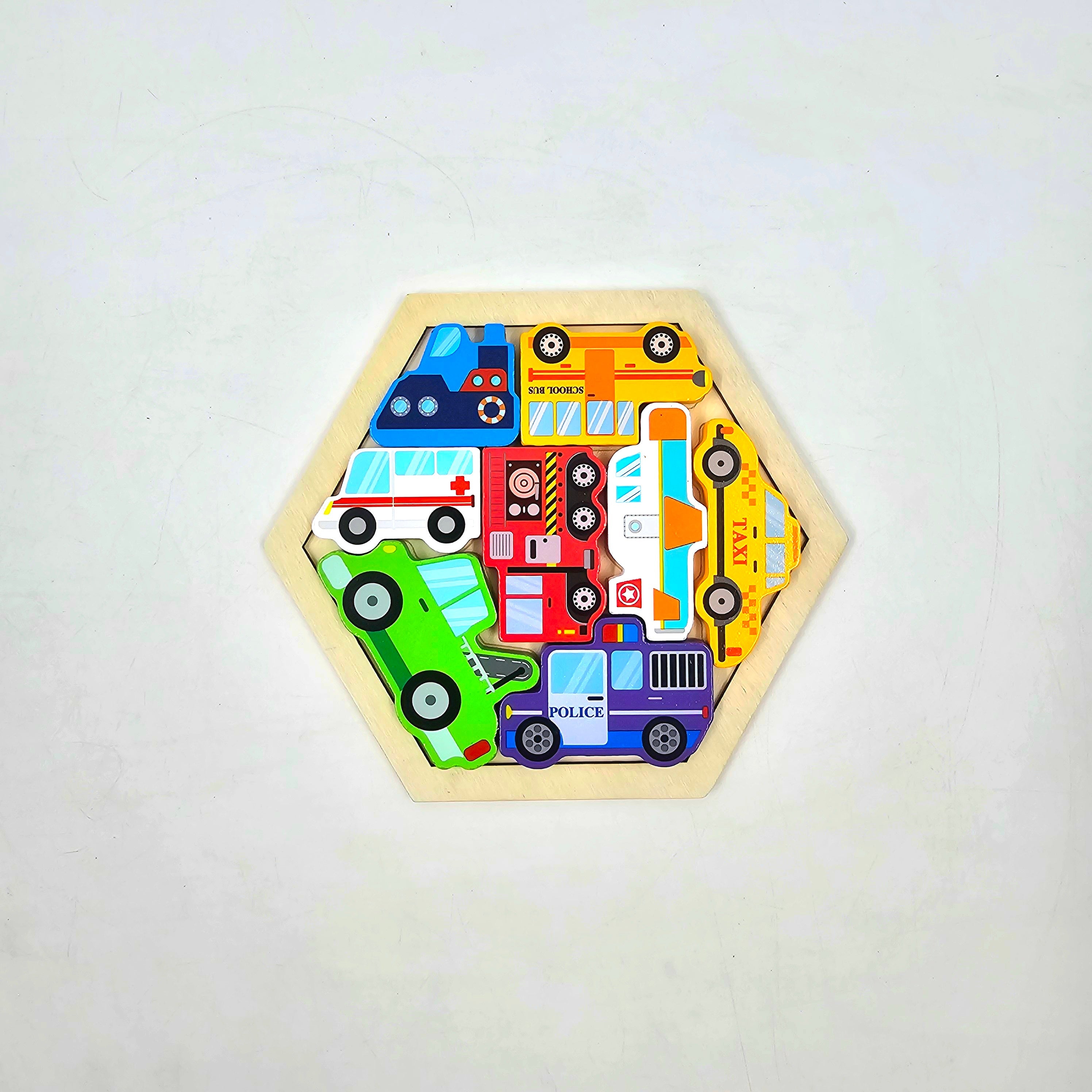 Wooden Hexagon Shape Transport Stacking Puzzle - EKT3227 – Extrokids