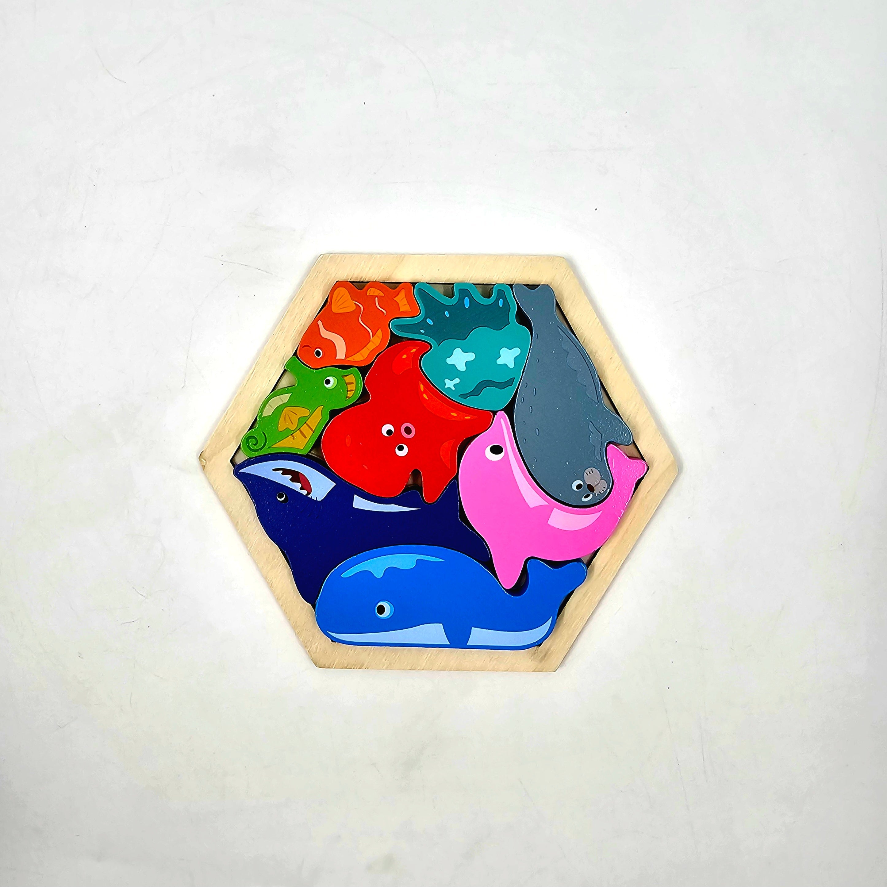 Wooden Hexagon Shape Sea Animals Stacking Puzzle - EKT3229 – Extrokids
