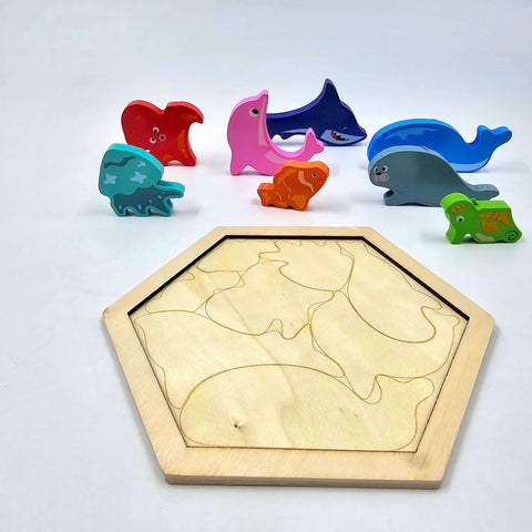 Wooden Hexagon Shape Sea Animals Stacking Puzzle - EKT3229 – Extrokids