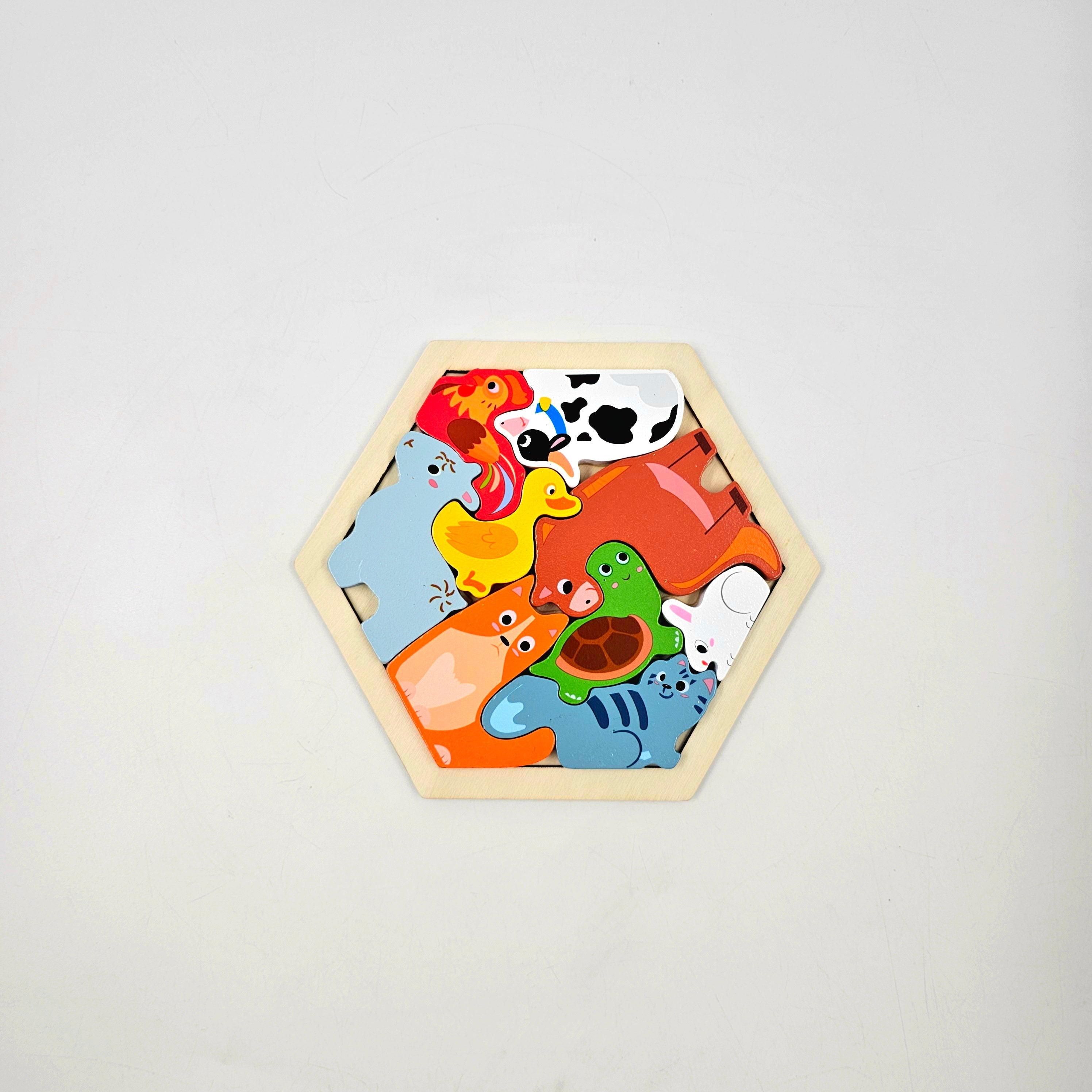 Wooden Hexagon Shape Domestic Animal Stacking Puzzle - EKT3230 – Extrokids