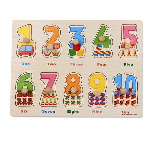Extrokids Wooden Montessori Puzzle Hand Grab Board With Cartoon 10 Num