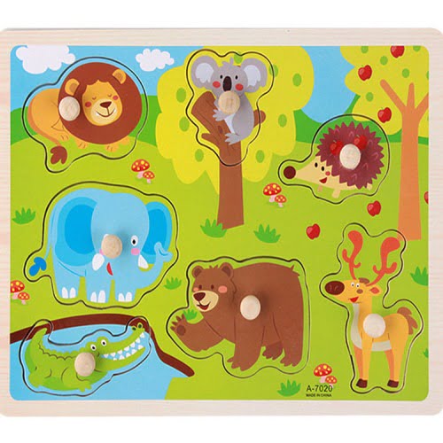 Extrokids Wooden Montessori Puzzle Hand Grab Board With Cartoon Animal