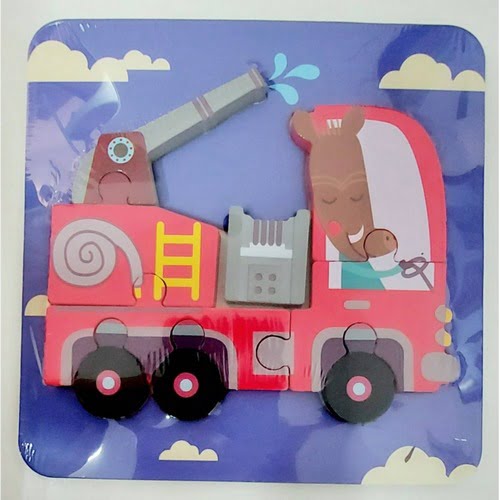 Extrokids Wooden Montessori Learning 3D Fire Engine Puzzle - EKT1786