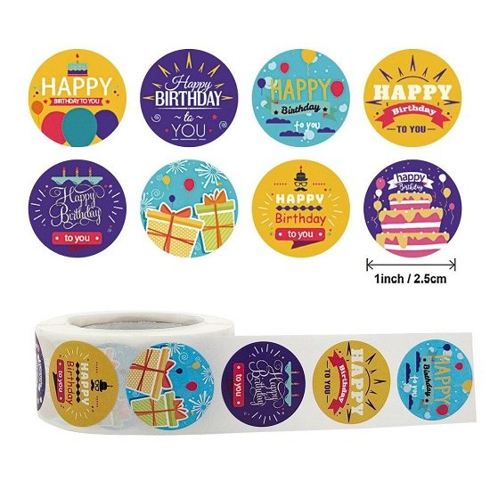 Happy Birthday Stickers Roll Colorful Celebration Birthday Party Stick ...