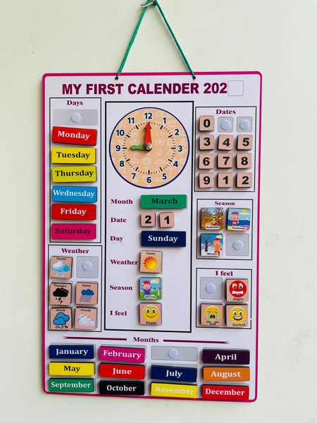 Wooden my first calendar with Velcro wall chart - EKW0254 – Extrokids